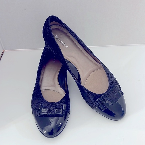 BeautiFeel | Shoes | Beautifeel Leather Black Flats Bow Size 9 4 Mesh ...